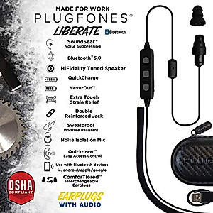 Plugfones Liberate 2.0 Wireless Bluetooth in-Ear Earplug Earbuds - Noise Reduction Headphones with Noise Isolating Mic and Controls (Black & Gray)