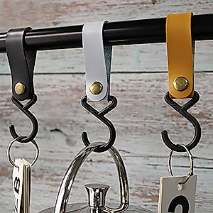 JeogYong 4-Pack S Hooks for Hanging, 2 Inch Small S Hooks with Leather Straps, S Shaped Hangers Plastic Hanging Hooks for Pots, Pans, Plants, Clothes, Closet Rod, Kitchen Utensils, Bathroom Towels