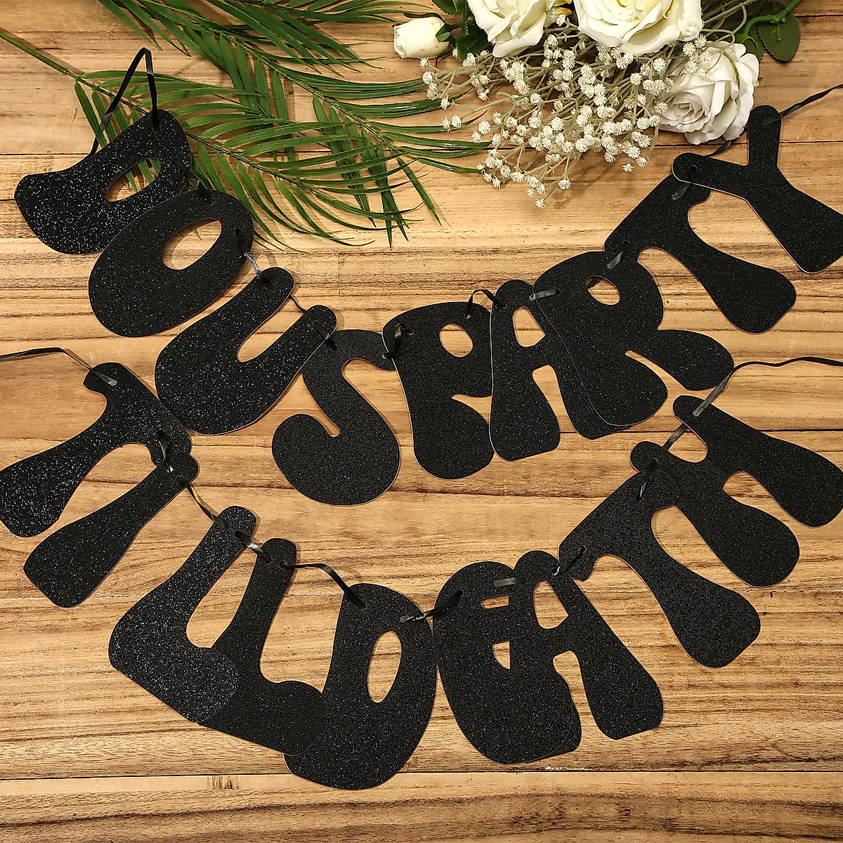 Till Death Do Us Party Banner, Halloween Banner Pre-strung Anniversary party Decoration Sign Bachelorette Party Garland (Black)
