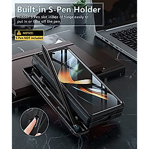 FNTCASE for Samsung Galaxy Z-Fold-4 Case: Military Grade Hinge Protection S-Pen Holder & Kickstand Rugged Shockproof 360 Full Protective Phone Cover for ZFold 4 2022 (Black)