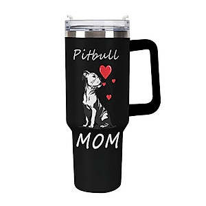 Pitbull Mom 40OZ Tumbler Stainless Steel Travel Mug Water Bottle Car Cup Tea Cups with Lid Black-style