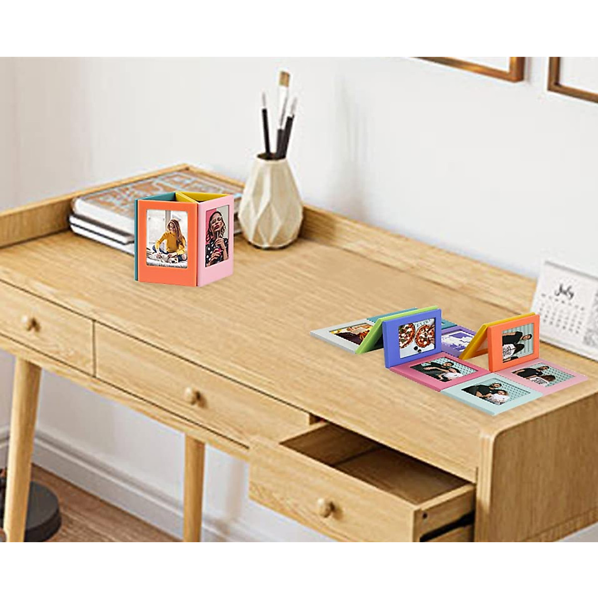 TARASEEL Magnetic Mini Photo Frame with Clear Protective Cover for Polaroid Fujifilm Instax Mini 7s 8 9 11 12 25 50s 70 90 EVO, NONS SL42 SL645 for Office Cabinet Fridge, Pack of 12. (12 Colors)