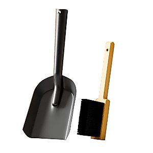 Kingson Fireplace Shovel Black Ash Shovel and Brush, Dustpan Set Small, Durable Steel, Set with Fireplace Dustpan and Brush, Coal Shovel