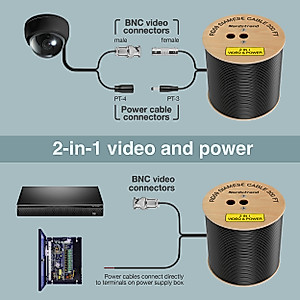 RG59 Siamese Cable 300ft - Coaxial CCTV Video & Power Cable - Combo Coax 20AWG Security Camera Wire - Direct Burial - Outdoor & Indoor RG59 Cable