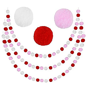 Jmkcoz Christmas Valentine's Day Felt Ball Garland Felt Banner Pom Pom Garland Decoration, 90 Pcs Pompom Balls Hanging Bunting Ornament for Mother's Day Wedding Birthday New Year Party Tree Wall Decor