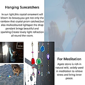 4pcs Natural Agate Slice Suncatchers AB Coating Crystal Prisms Wind Chimes Ornaments Rainbow Maker Hanging Pendant for Window Home Garden Decor