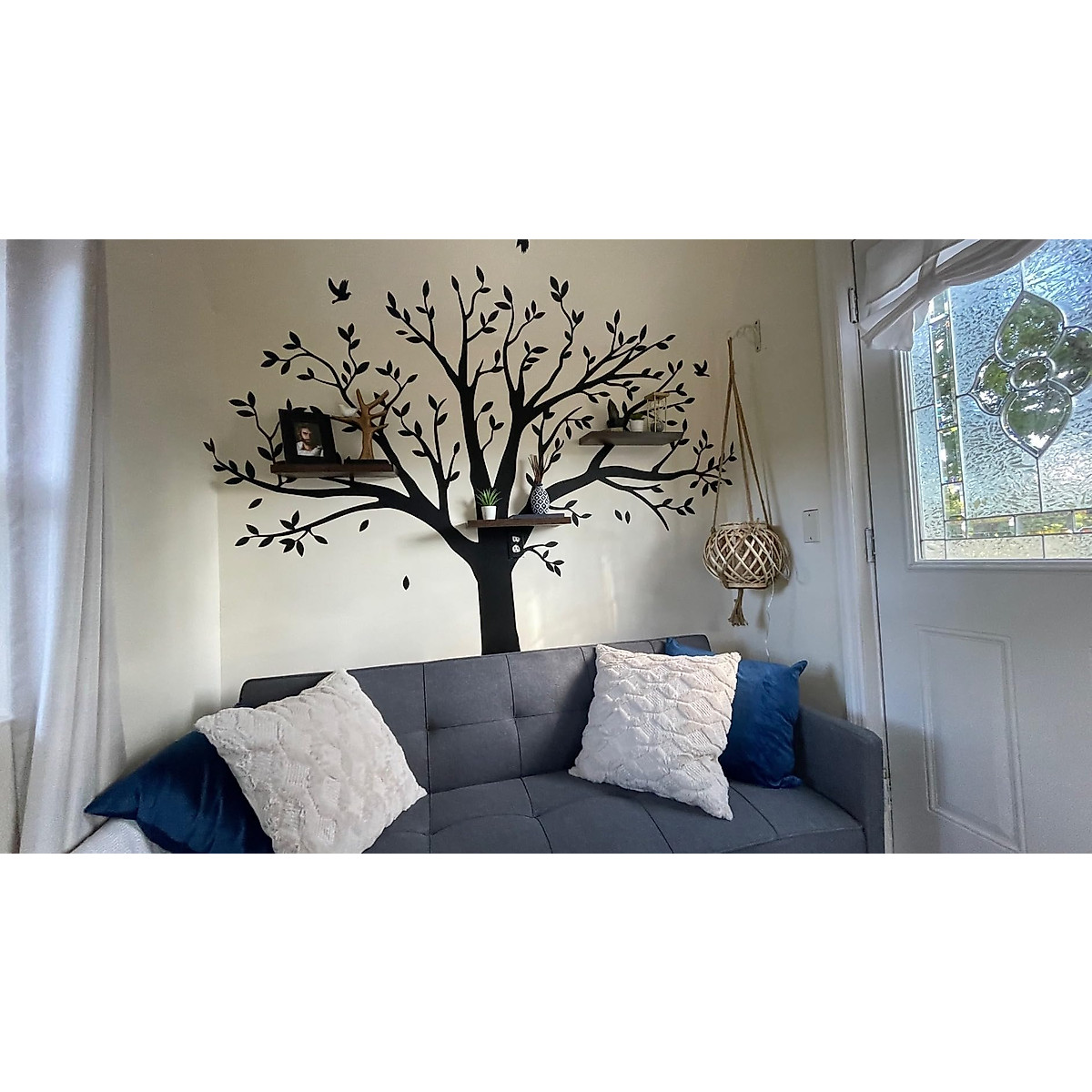 LSKOO Large Family Tree Wall Decal with Family Llike Branches on a Tree Wall Decals Wall Sticks Wall Decorations for Living Room (Black)