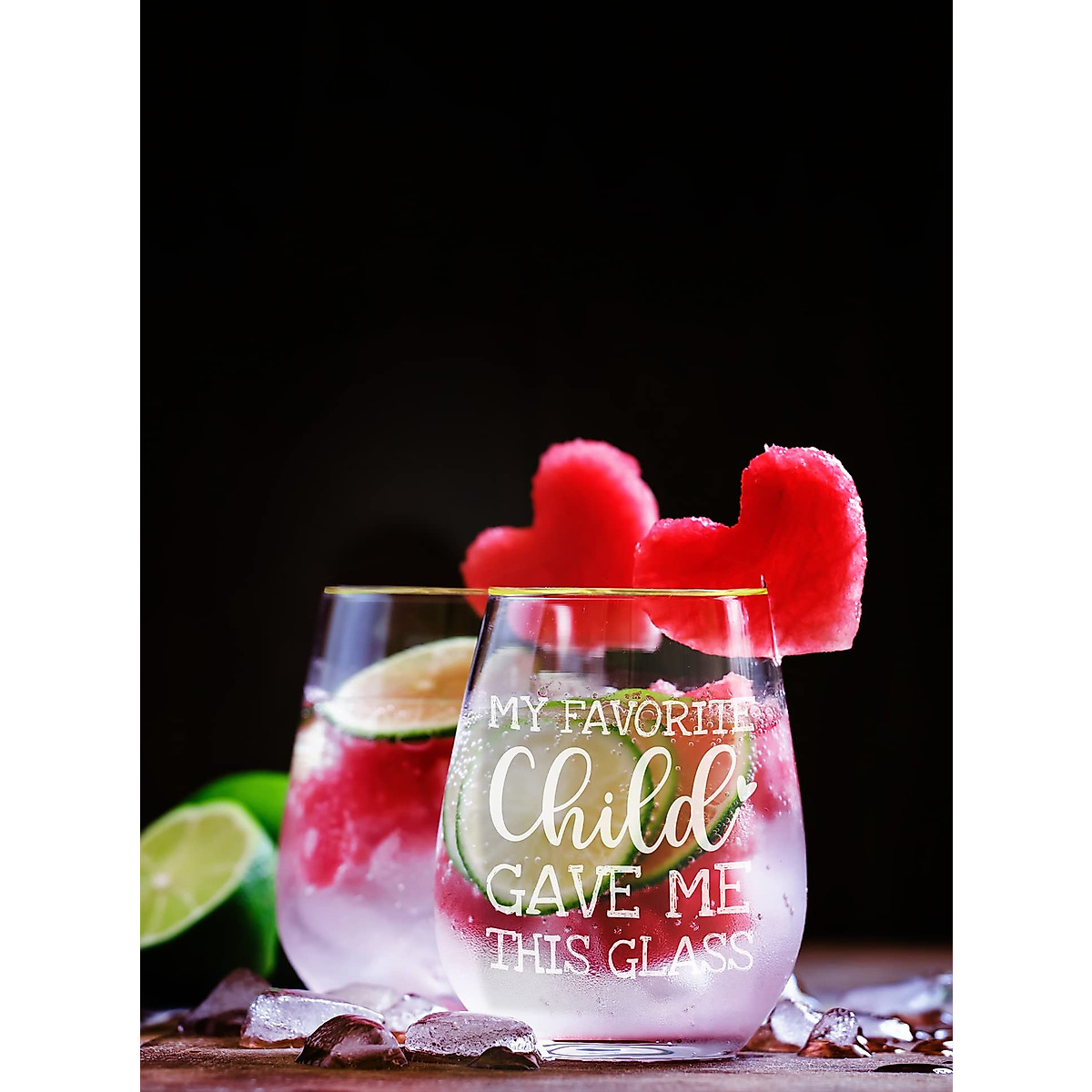 NICKANE 12oz Mom Wine Glass with Golden Rim, Gift Box as Christmas, Birthday Gifts for Mother, Step Mother - My Favorite Child Gave Me This Glass - Fun Mothers Day Gifts for Mom from Daughter, Son