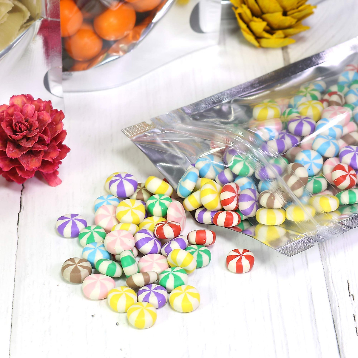 QQ Studio 100 Bags Food Safe QuickQlick™ Stand Up Bag with Single Sided Window and Heat Seal (4" x 6", Clear/Silver/Silver)