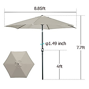 PORWEY 9' Patio Outdoor Table Umbrella Large Sun Market Umbrella with Easy Push Button Tilt and Crank, 6 Sturdy Ribs Fade Resistant Waterproof for Beach, Pool, Deck, Backyard, Tan