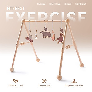 Etucdose Wooden Baby Gym with 5 Gym Toys, Detachable Wooden Play Gym Frame Activity Gym Hanging Bar Baby Toy for Activity Gym, Ages Newborn + (Jungle Animal Theme)