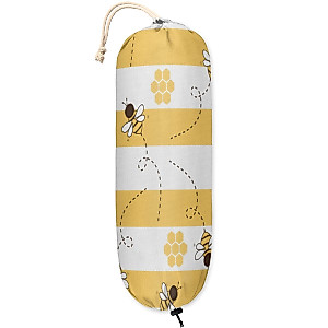 Cute Bee Plastic Bag Holder, Honeybee Honeycomb Grocery Bag Storage Holder Garbage Shopping Bag Trash Bags Organizer for Kitchen Home