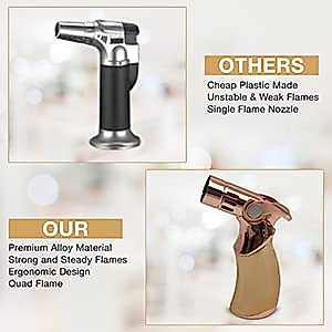 SEMATERA - Old Fashioned Cocktail Smoker Kit Quad Flame Torch, Natural Cherry, Pecan, Oak and Apple Wood Chips, Low Ball Whiskey Glass, Bourbon and Drink Crafting Accessories (No Butane)