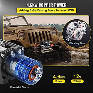 VEVOR Electric Winch 13000lb Load Capacity Truck Winch Compatible with Jeep Truck SUV 65ft/20m Synthetic Rope 12V Power Winch with Wireless Remote Control, Powerful Motor for ATV UTV Off Road Trailer