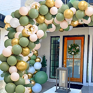 pugkloy 6.56ft Artificial Eucalyptus Garland with Fake Rose Flower Vine Seeded Eucalyptus Leaves and Sage Green Blush Nude Balloons, for Wedding Baby Bridal Shower Birthday Safari Party Decorations