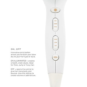 Kristin Ess Hair Iconic Professional Style Blow Dryer with Smoothing Nozzle + Diffuser - 1875W Dual Voltage Hair Dryer - Ionic Settings for Smoothing + Frizz Control - 2 Speeds + 3 Heat Settings