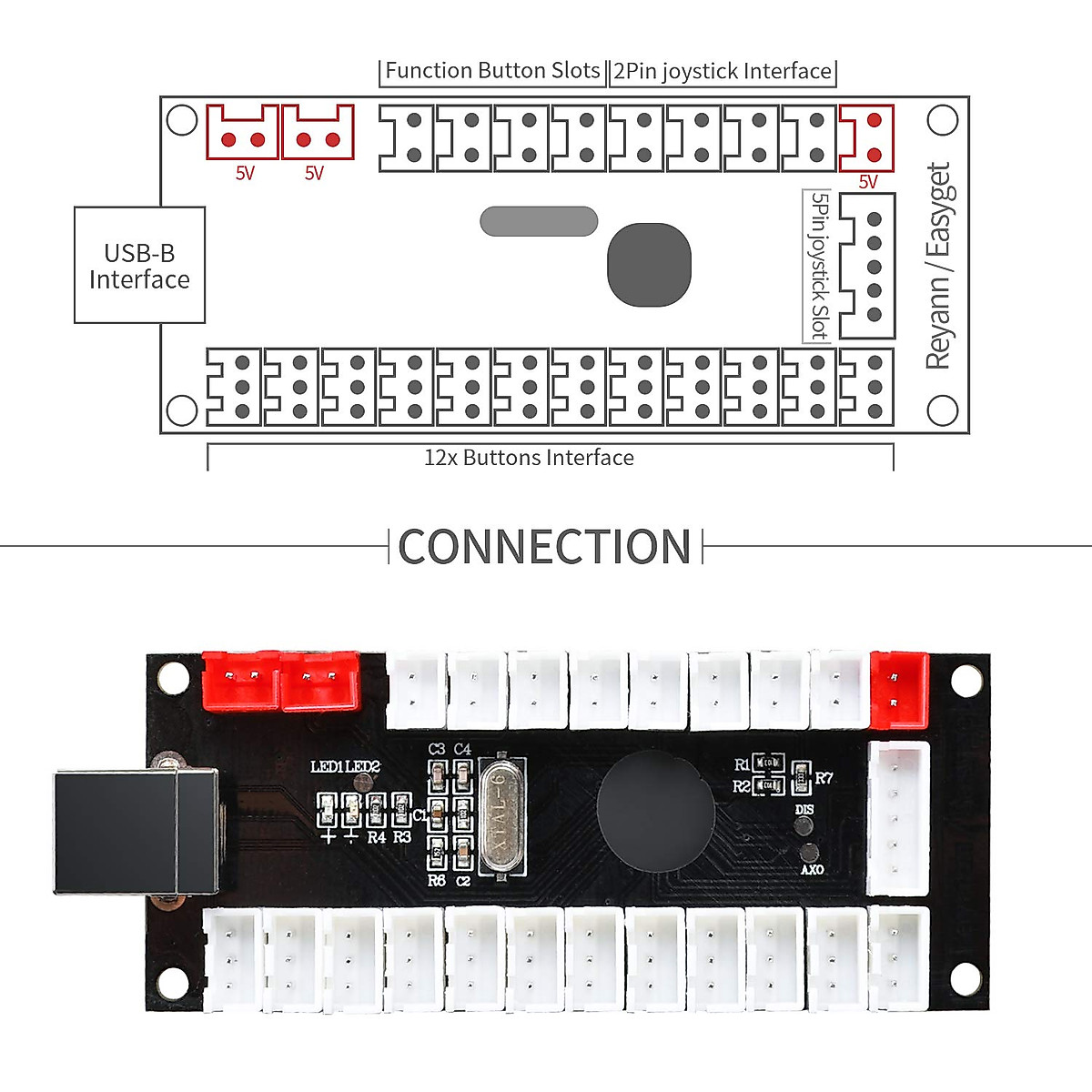 Easyget 4-Player LED DIY Arcade Kit - 4X Zero Delay LED USB Encoder + 4X Joystick + 40x LED Arcade Buttons for PC, Windows, MAME, Raspberry Pi (4P-LED-KIT, Mixed Color Kit)