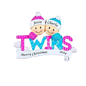 Personalized Baby's First Christmas Ornament 2022 - Twins Girl & Boy Christmas Tree Ornament - Babys First Customized Keepsake-Gifts for Newborn-Free Personalization