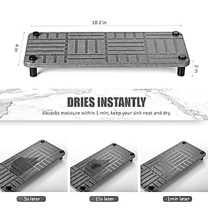 Fast Drying Stone Sink Caddy, Instant Dry Organizer Rack, Diatomaceous Earth Soap Stand Tray for Kitchen Sink, Water Absorbing Stone, Sponge Holder Dispenser for Bathroom Counter, Dark Gray