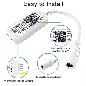 LED Controller, Bluetooth Mesh Smart RGB Controller for LED Strip Lights, More 64 LED Strip Collaborations, Dimmable Colors, Sunset Alarm Clock