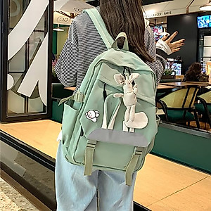 MOwers Kawaii Backpack with Cute Rabbit Pendant (Green)