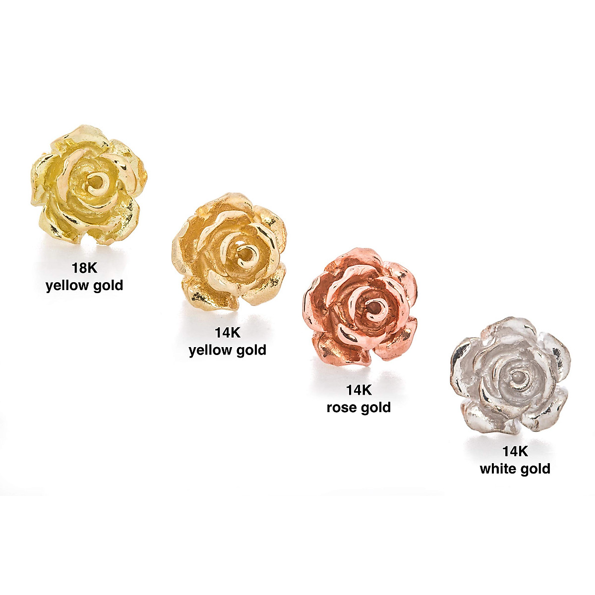Solid 14K Yellow Gold Rose Flower Stud Earrings Handcrafted style 3/8 inch with Post and Friction Back | 2.0g