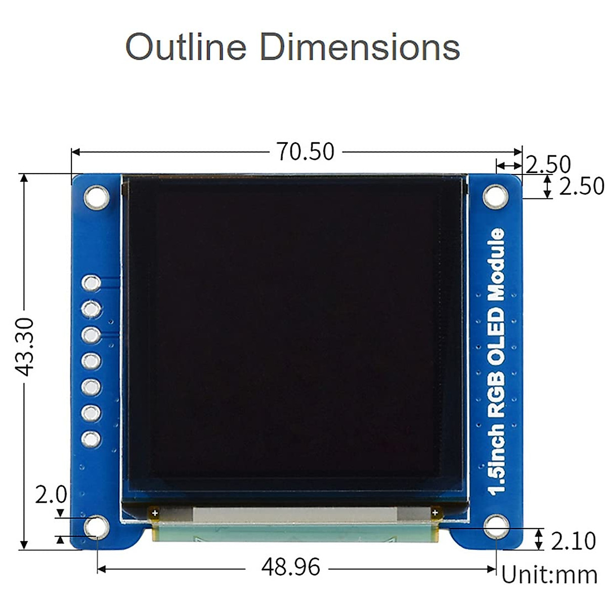 waveshare 1.5inch RGB OLED Display Module 128x128 Pixels 16-bit High Color (65K Colors) with Embedded Controller Communicating via SPI Interface.