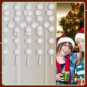 Jecery 65.6 FT Christmas Pompoms Garlands Yarn Felt Ball Pom Pom Garland with Tassel Handmade Hanging Ball Banner for Xmas Holiday Tree Home Wall Room Decorations, 8 Pieces 8.2 FT 18 Balls (White)