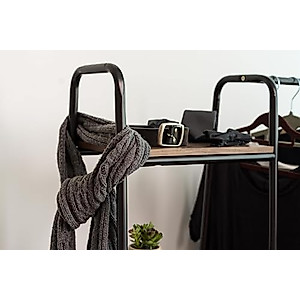 IRIS USA Clothes Rack for Hanging Clothes with 4 Wood Shelves, Freestanding Clothing Rack, Easy to Assemble Garment Rack, Metal, Sturdy Design, Multipurpose, Small Space Storage Solution, Black