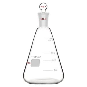 stonylab Glass 24/40 Erlenmeyer Flask with Stopper, 1000 ml Borosilicate Glass Heavy Wall Flask with 24/40 Standard Taper Outer Joint and Glass Stopper