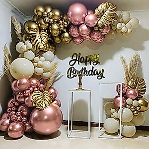 Rose Gold Balloon Arch Kit-126pcs Rose Gold Balloons Sand White Balloons Chrome Gold Balloons with Golden Leaf for Baby&Bridal Shower, Birthday Party, Wedding, Grad, Anniversary Party