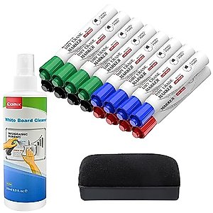 Comix Dry Erase Set with 16 Chisel Tip Dry Erase Markers, 8.5 Fl Oz Cleaner & Magnetic Eraser, Office and School Supplies for Whiteboards, Calendar