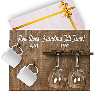 Merkay Wine Gifts for Women Who Have Everything - Unique Gifts for Women Funny Wine Glasses Rack Good for Christmas, Birthday Gifts, and Comes With Special Design Gift-Box (How Does Grandma Tell Time)