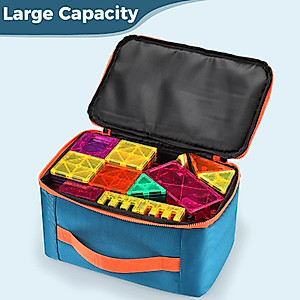 Gemmicc Toy Carry Case,Magnetic Tiles Storage Bag, Water Resistant Oxford Cloth Organizer, Box Storage Bin for Playroom, Classroom,Home Organization(Blue)