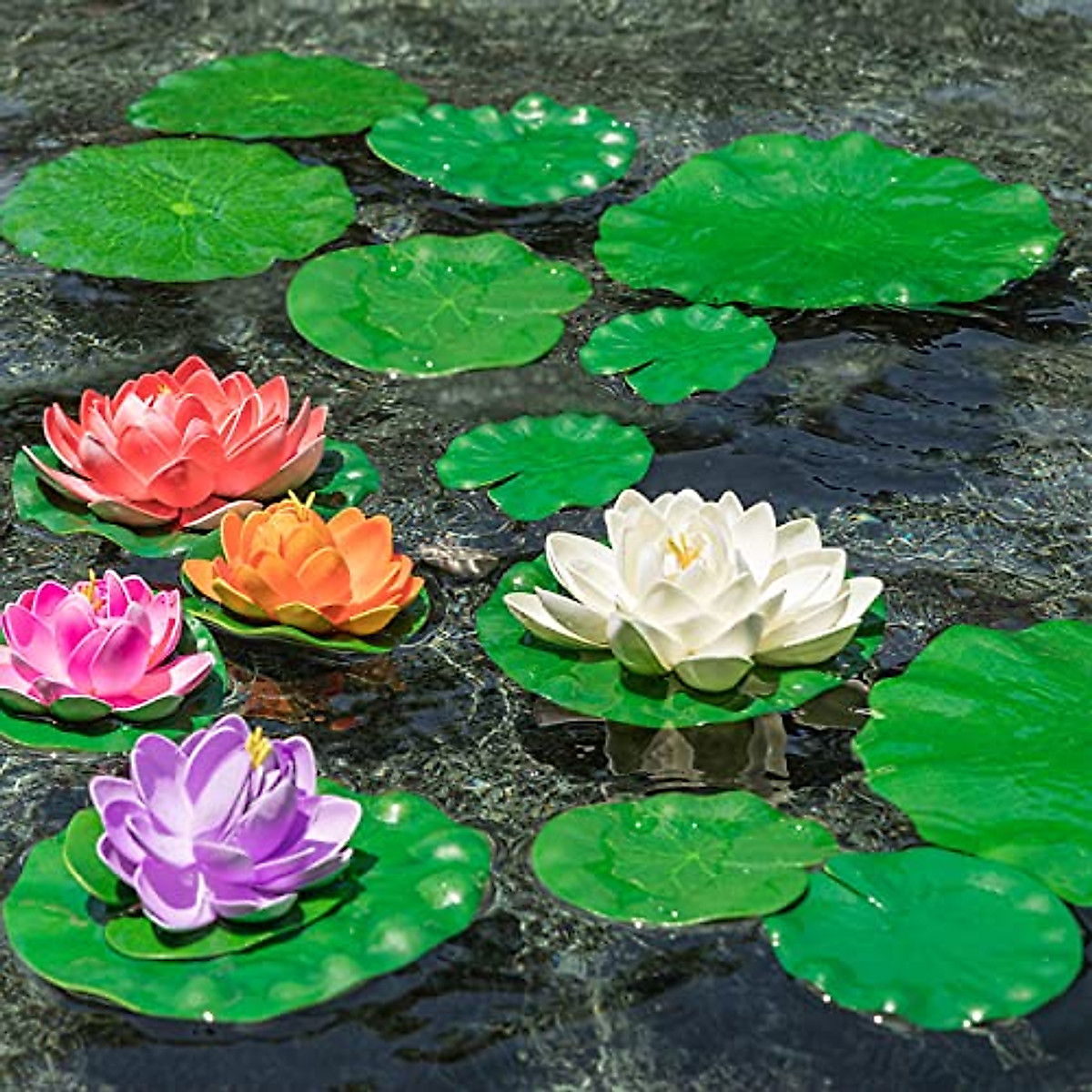 ZAUGONTW 20 Pcs Artificial Lily Pads for Ponds, Realistic Floating Lily Pads Leaves, Lotus Leaves Water Lily Pads Artificial Foliage Pond Decor for Koi Fish Pool Patio Aquarium