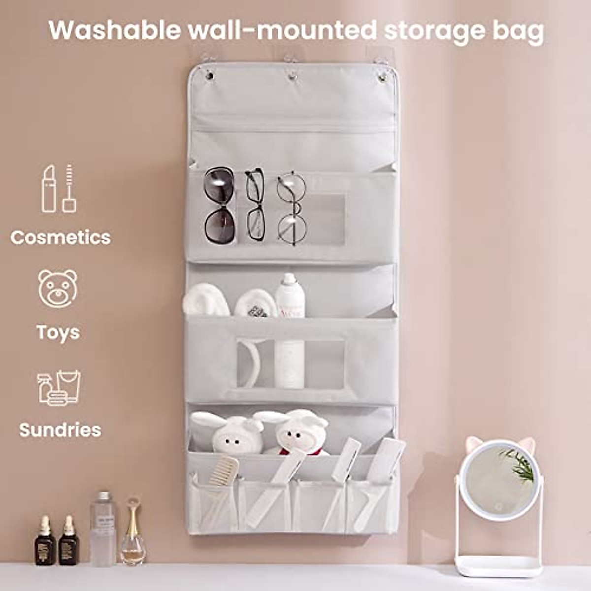 1 Pack Over the Door Organizer, heylad 35.2lbs Load Closet Door Organizer Hanging, Swing-proof Diaper Organizer Storage with 4 Big Pockets 4 Side Mesh Pockets for Nursery Newborn Baby Essentials Stuff