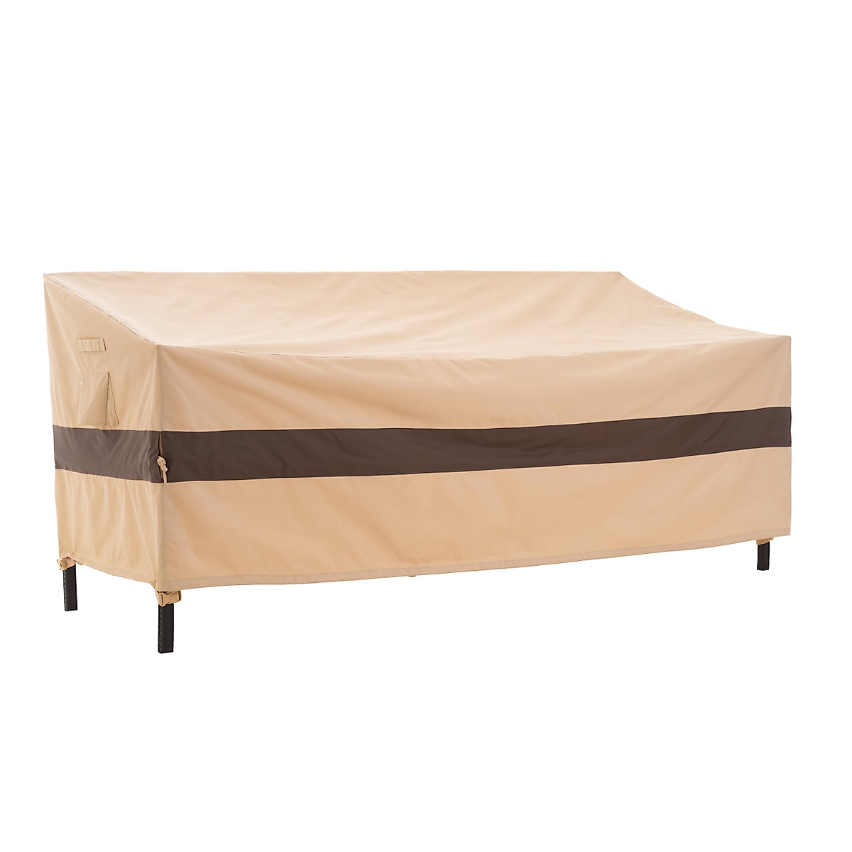 WJ-X3 3-Seater Outdoor Bench Cover, Heavy Duty Patio Bench Cover, Waterproof Bench Cover, High Wind Resistant Design for Porch Bench Cover, 86W x 30D x 35H, Beige & Coffee