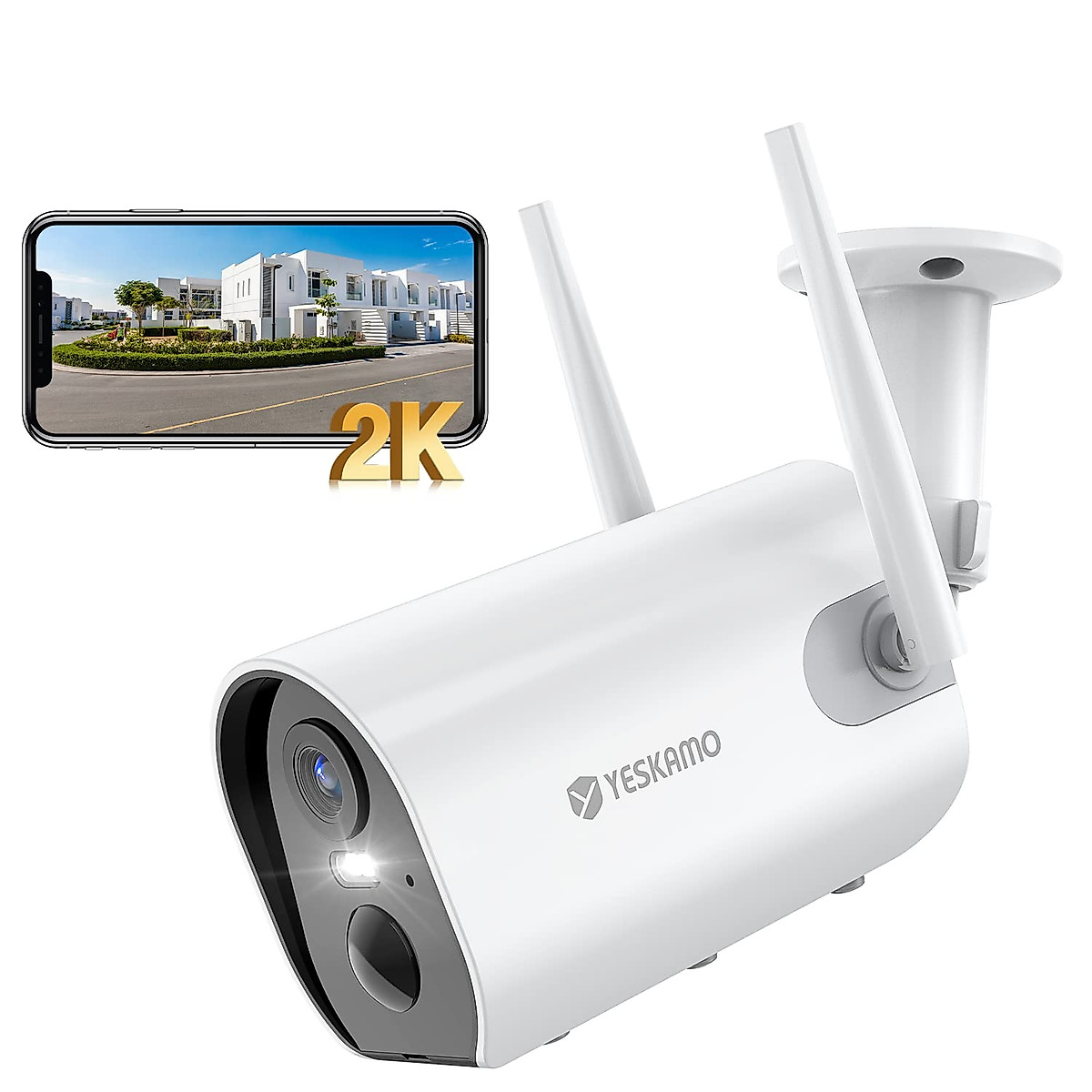 Wireless Outdoor Security Camera, 10400mAh Rechargeable Battery Powered WiFi Camera YESKAMO 1080P Surveillance Camera for Home Security Wire Free Battery Camera Dual Antenna Motion Dection 2 Way Audio