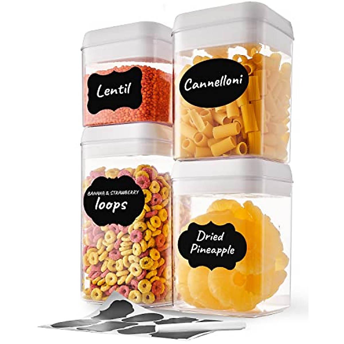 Airtight Food Storage Containers - Set of 4PC Kitchen & Pantry Organization Storage Container with Easy Lock Lids for Cereal, Flour, Sugar & Dry Food Plastic Stackable Canisters (White) 1.8gal/6.7L