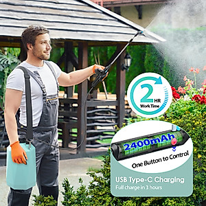 SideKing Battery Powered Sprayer 1.35Gallon/5L, Electric Garden Sprayer with USB Rechargeable Handle, Weed Sprayer with 3 Mist Nozzles, Telescopic Wand, and Shoulder Strap for Lawn and Garden