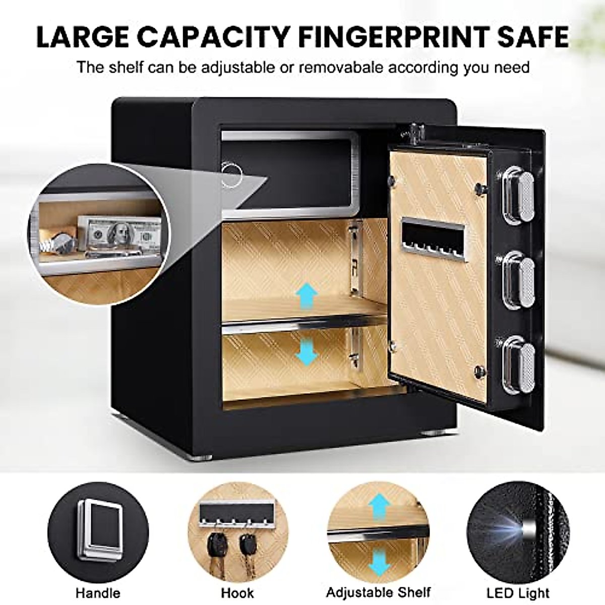 Marcree Biometric Fingerprint Safe Box, 2.0 CUFT Fingerprint Security Safe Box with Combination Lock and Voice Prompt and Dual Warning and Private Inner Cabinet for Money Documents Valuables