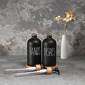 MOMEEMO Matte Black Glass Soap Dispenser Set - Hand and Dish Soap Dispensers Suitable for Rustic Kitchen Decor (Black)