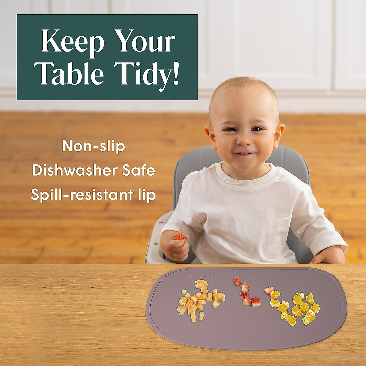 Simka Rose Silicone Baby Placemats That Stick to Table - Silicone Placemats for Toddlers Non Slip with Raised Edges - Kids Placemats for Dining Table Restaurants and Travel - Dishwasher Safe (Sage)