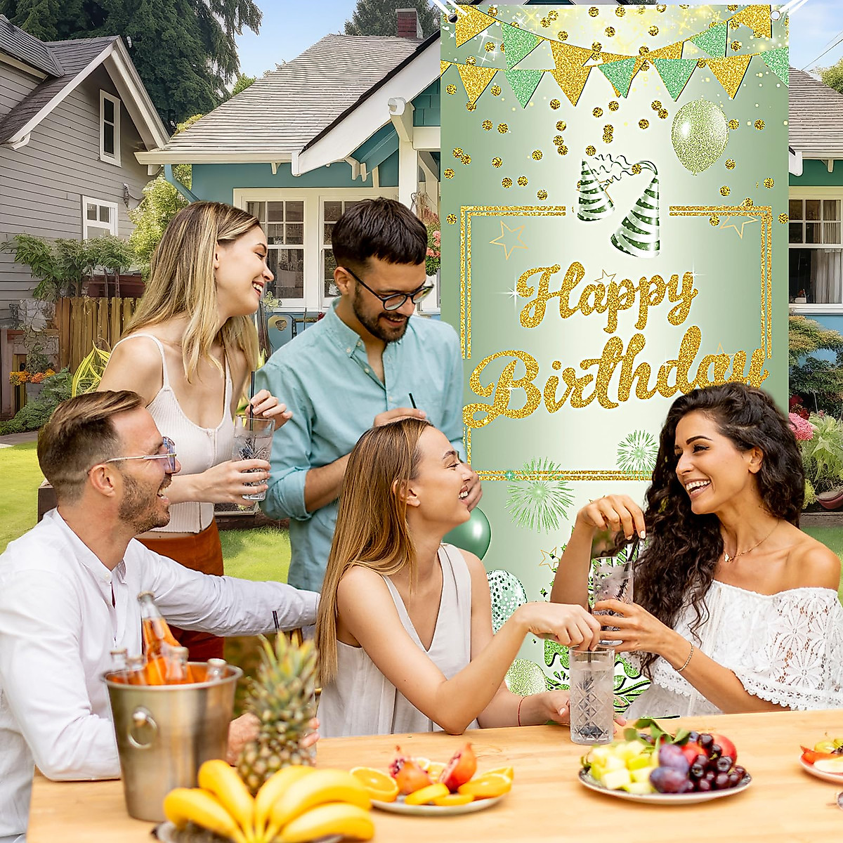 Sage Green Birthday Banner Decorations for Girls Women Sage Green Happy Birthday Door Cover Banner Light Green Birthday Banner Backdrop Porch Banner Sage Green Birthday Party Supplies for Baby Shower