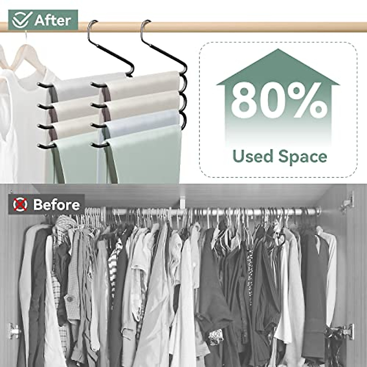 Pants Hanger Jeans Trouser Hanger 3 Pack Stainless Steel Rack Non Slip Closet Space Saver for Tie Scarf Shock Jeans Towel Clothes(Black)