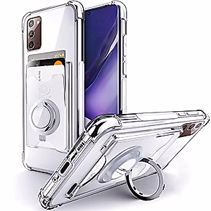 Shields Up for Galaxy Note 20 Case, Samsung Note 20 Case, Minimalist Wallet Case with Card Holder [3 Cards] & Ring Stand, [Drop Protection] Slim Protective Cover for Samsung Galaxy Note 20 5G - Clear