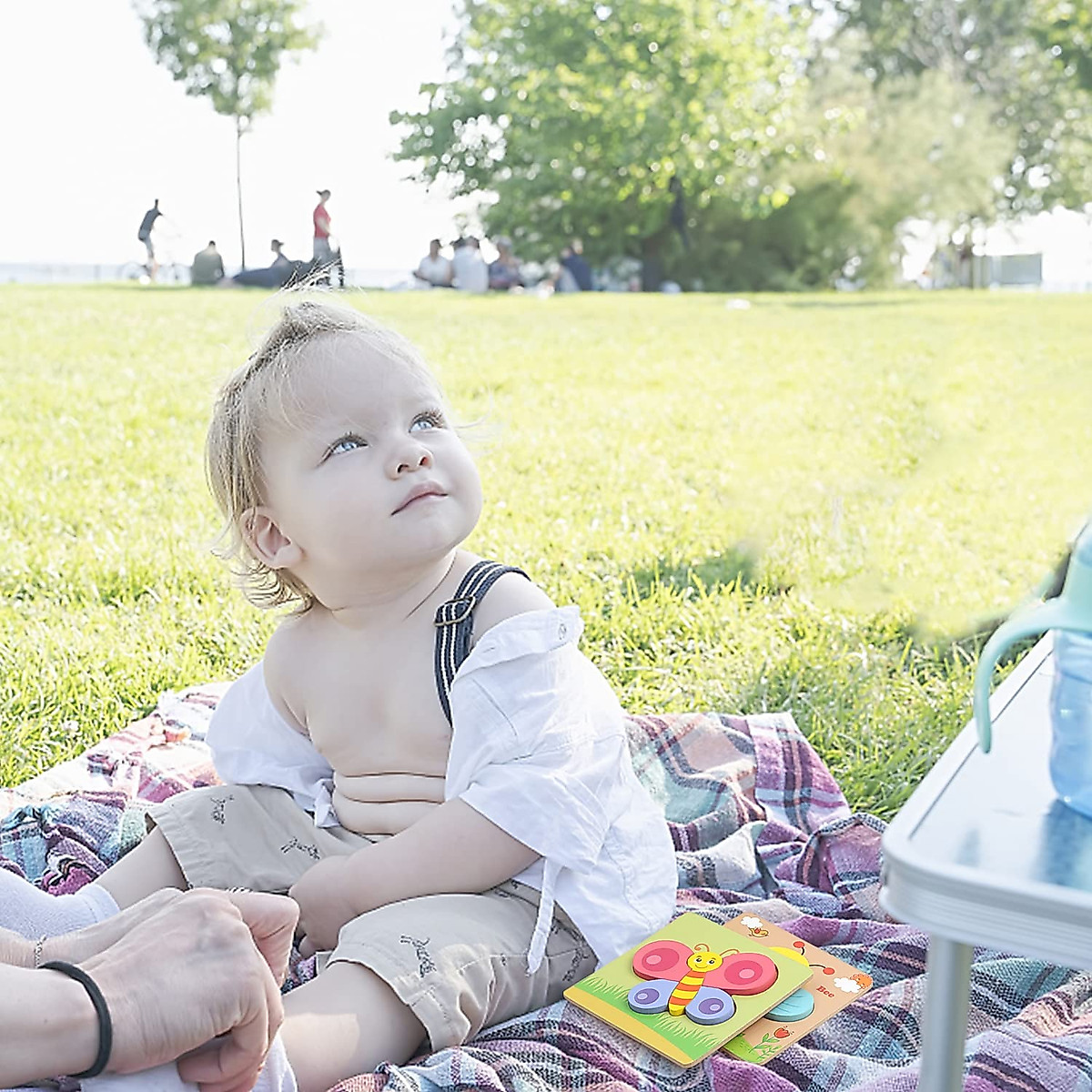 FINGOOO 2 Pack Wooden Puzzles for Toddlers 1-3,Baby Puzzle Educational Toy Gift (Butterfly Bee)