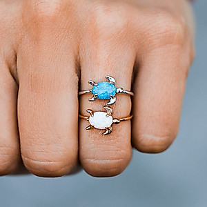 Pura Vida Rose Gold-Plated Opal Sea Turtle Ring w/White Stone - Brass Base, Stylish Design - Size 6