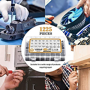 VIGRUE 1225PCS Metric M2 M3 M4 M5 Flat Hex Head Socket Cap Screws Black Zinc Plating Alloy Steel Small Bolts Nuts Washers Assortment Kit, Allen Socket Drive with 4Pcs Hex Wrenches