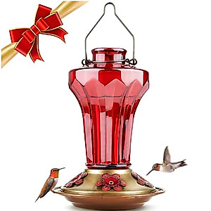 BOLITE 18018-R Hummingbird Feeder, Glass Hummingbird Feeder for Outdoors, Tower Shape Bottle, 20 Ounces, Red